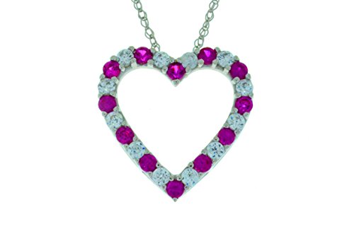 Ruby & Cubic Zirconia Heart Shape Pendant .925 Sterling Silver Rhodium ...