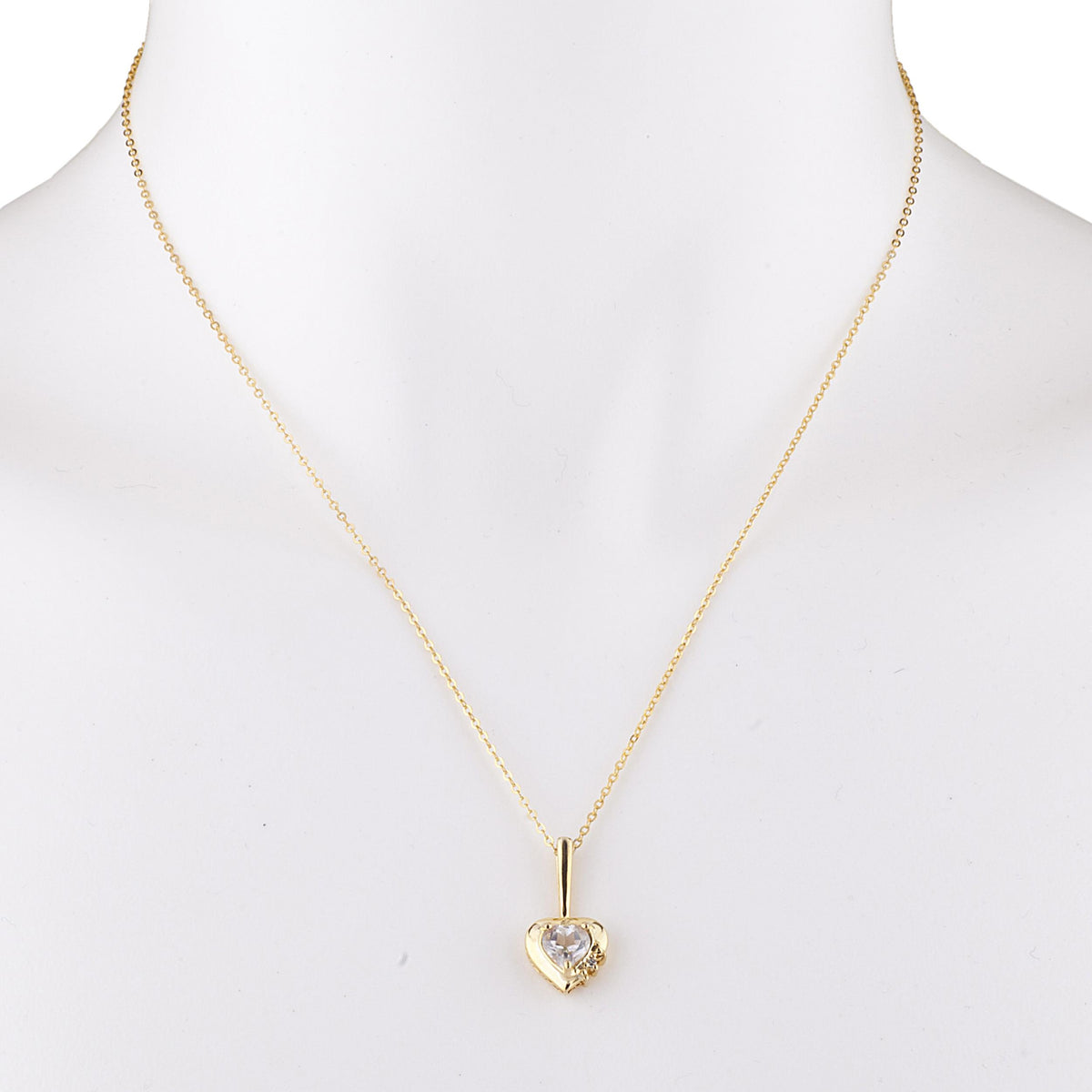 14Kt Gold White Sapphire & Diamond Heart Design Pendant Necklace ...